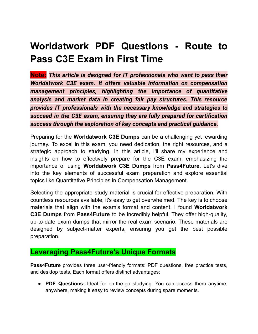 Worldatwork PDF Questions - Route to Pass C3E Exam in First Time | PDF to Flipbook
