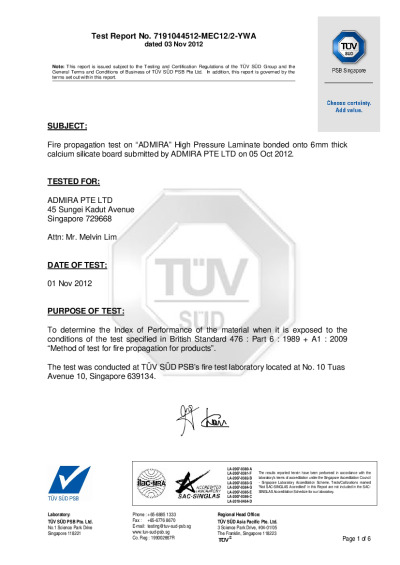 Admira Laminate Fire Test Report (BS 476 Part 6)