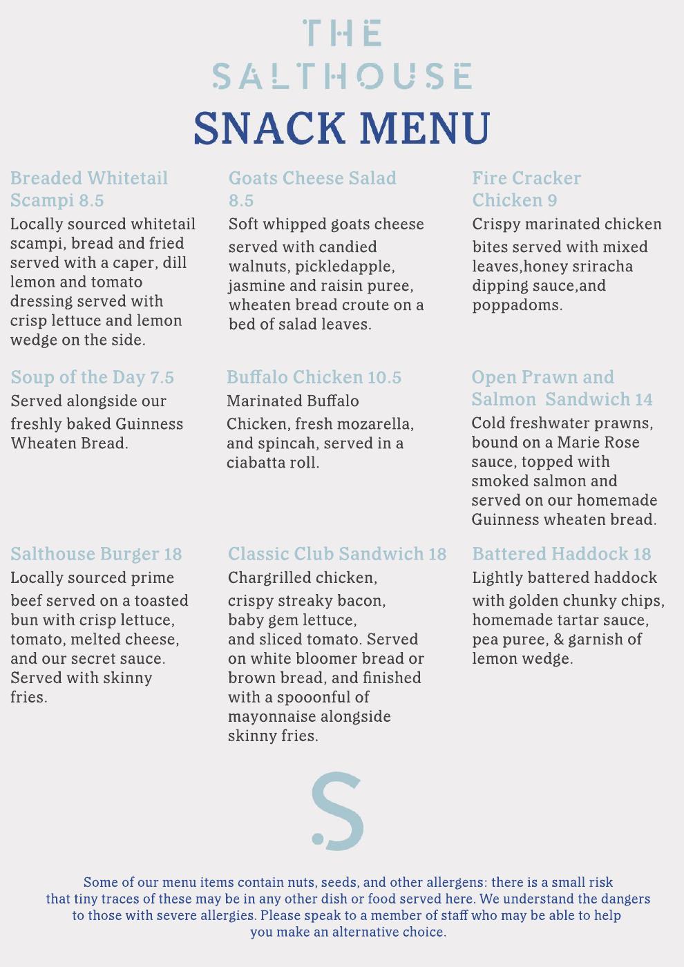 The Salthouse - Snack Menu