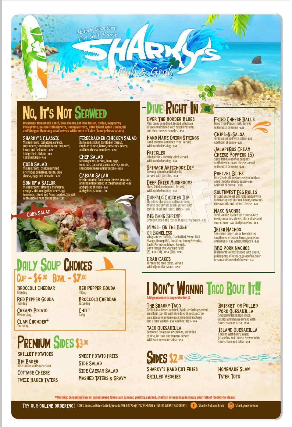 Sharky's Menu