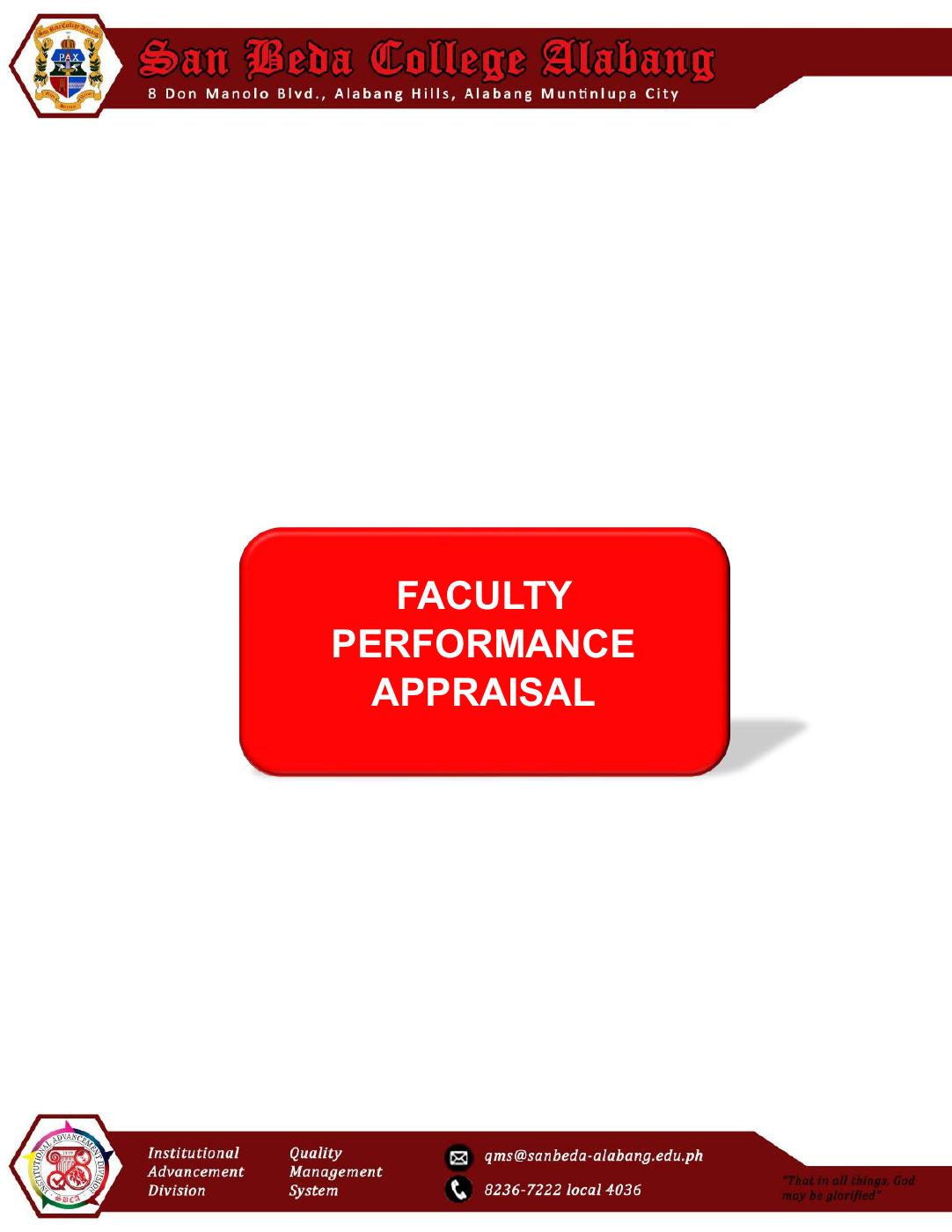 FACULTY PERFORMANCE APPRAISAL