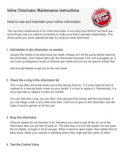 Inline Chlorinator Maintenance Instructions
