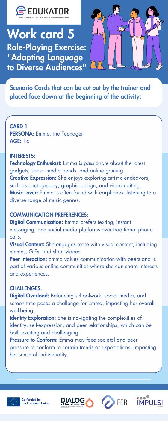 WORK CARD 5: Role-Playing Exercise: "Adapting Language to Diverse ...