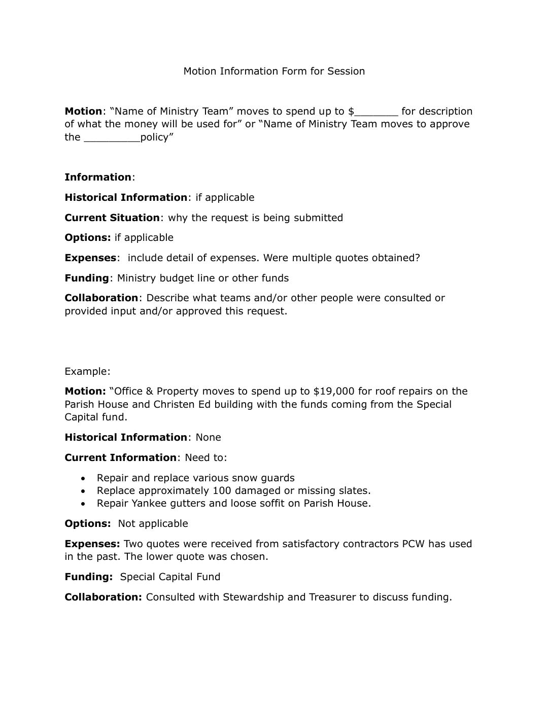 Motion Information Form