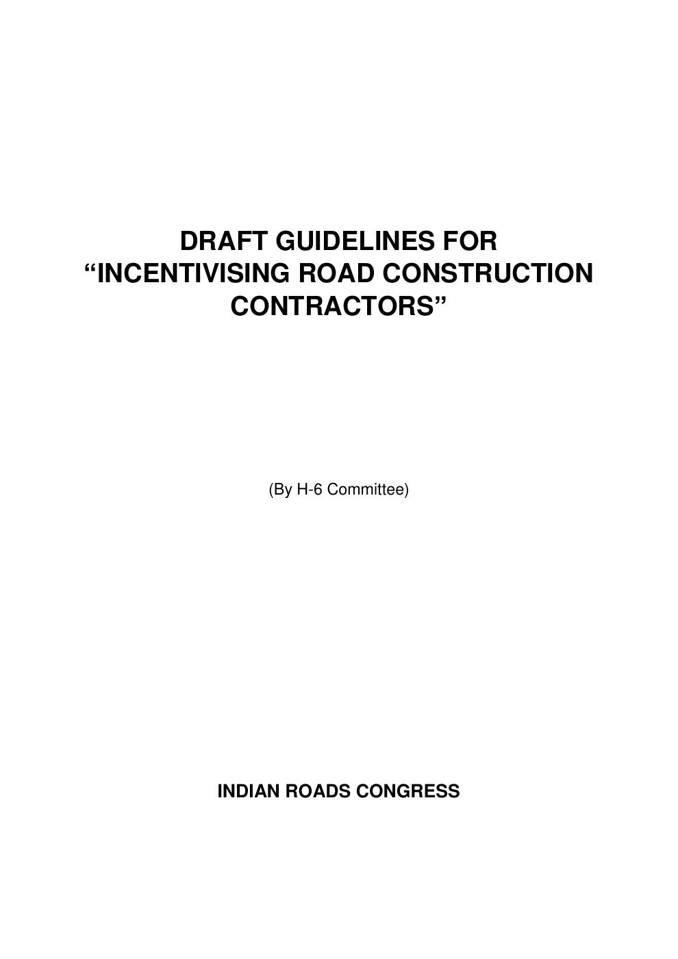 Draft Guidelines for Incentivising Road Construction Contractors