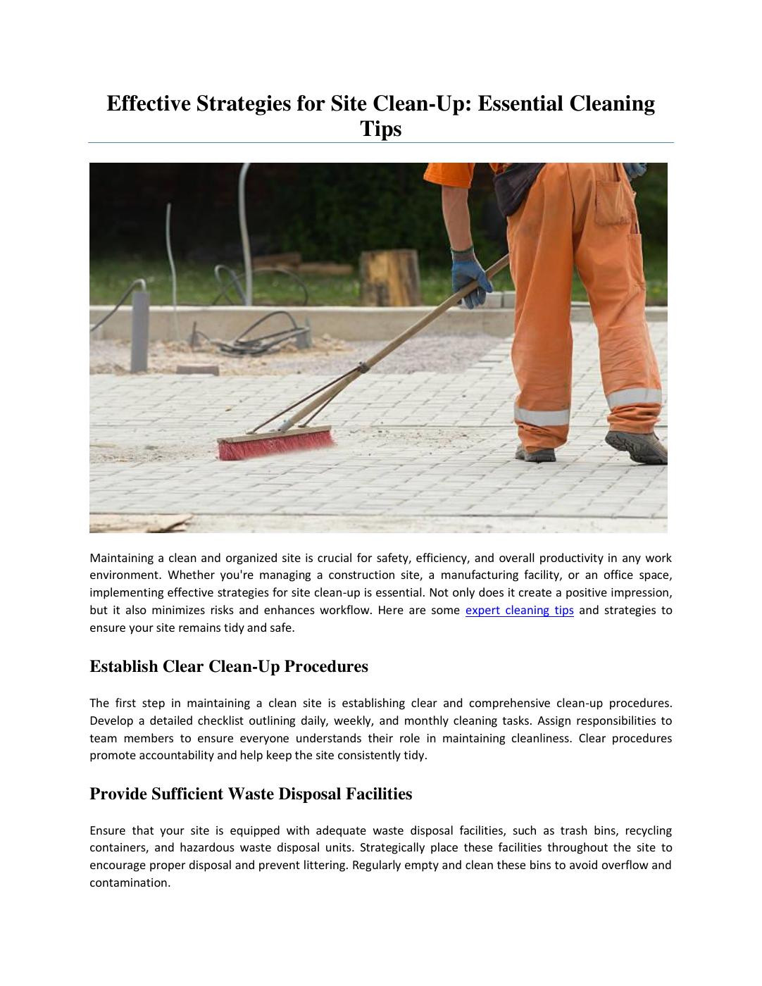 Effective Strategies for Site Clean-Up Essential Cleaning Tips | PDF to ...