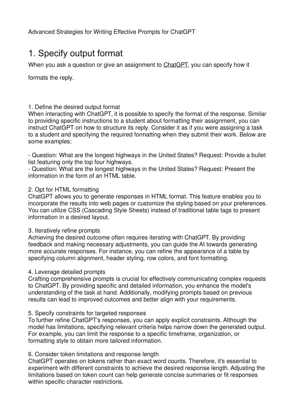Advanced Strategies for Writing Effective Prompts for ChatGPT | PDF to ...
