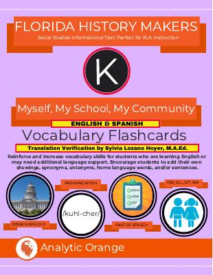 Florida History Makers Kindergarten Vocabulary Flashcards