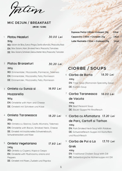 Meniu Restaurant Intim | PDF to Flipbook
