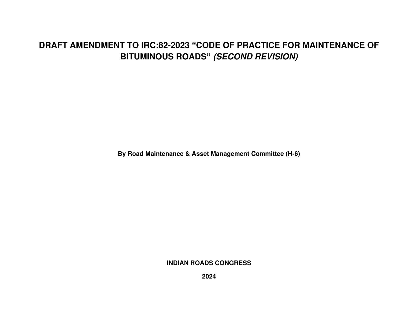 Draft Amendment to IRC:82-2023 “Code of Practice for Maintenance of ...