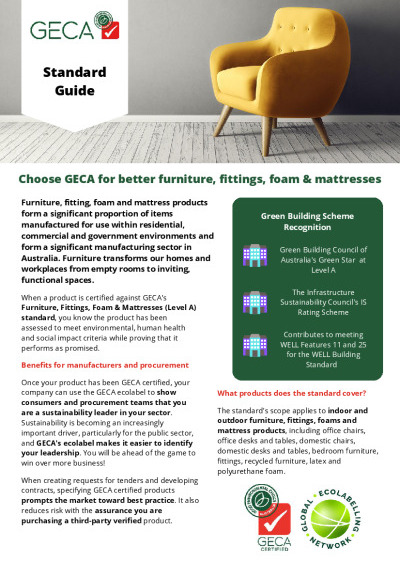 GECA Standard Guide for Furniture, Fittings, Foam & Mattresses
