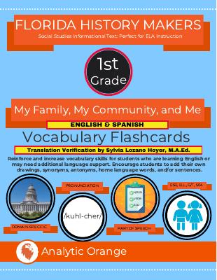 Florida History Makers First Grade English & Spanish Vocabulary Flashcards