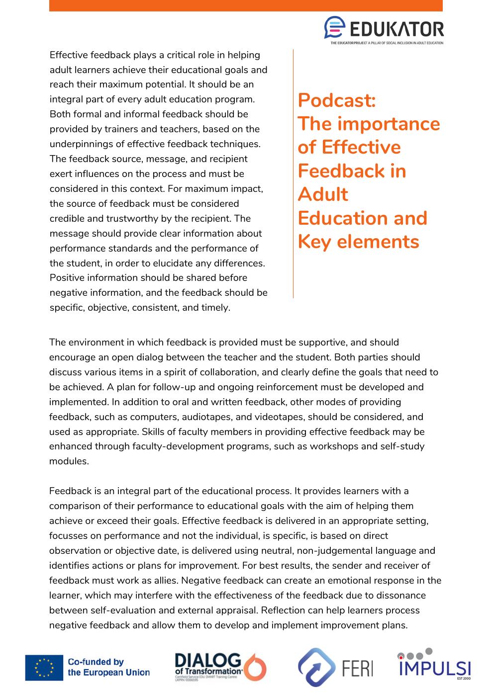 Podcast: The importance of Effective Feedback in Adult Education and ...