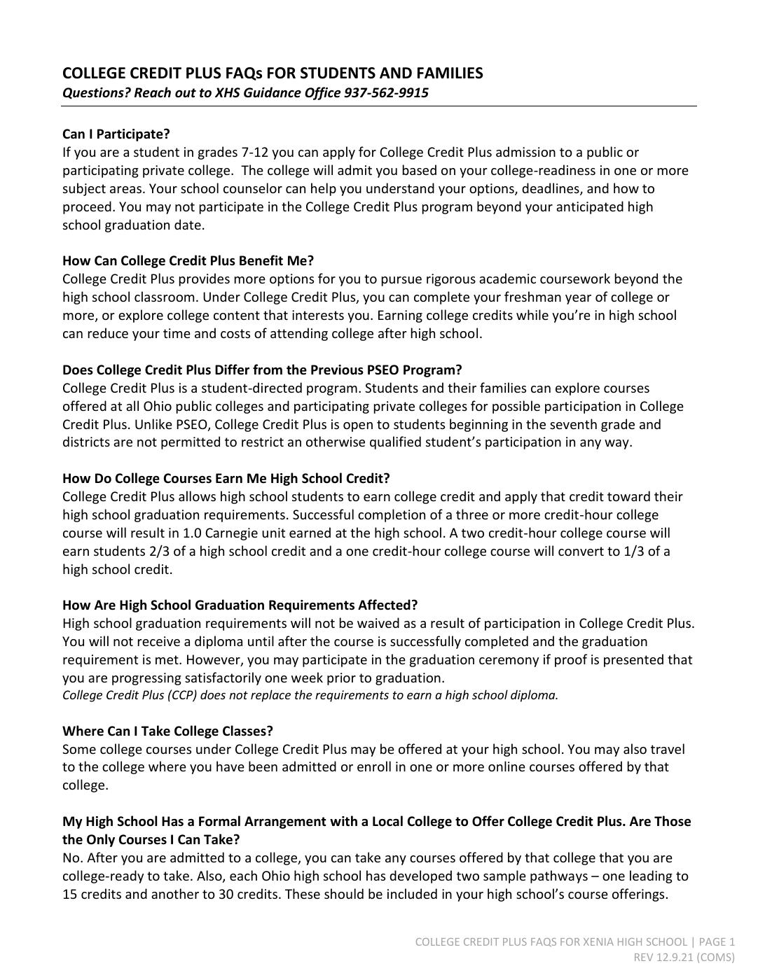 CCP FAQs for Students and Families