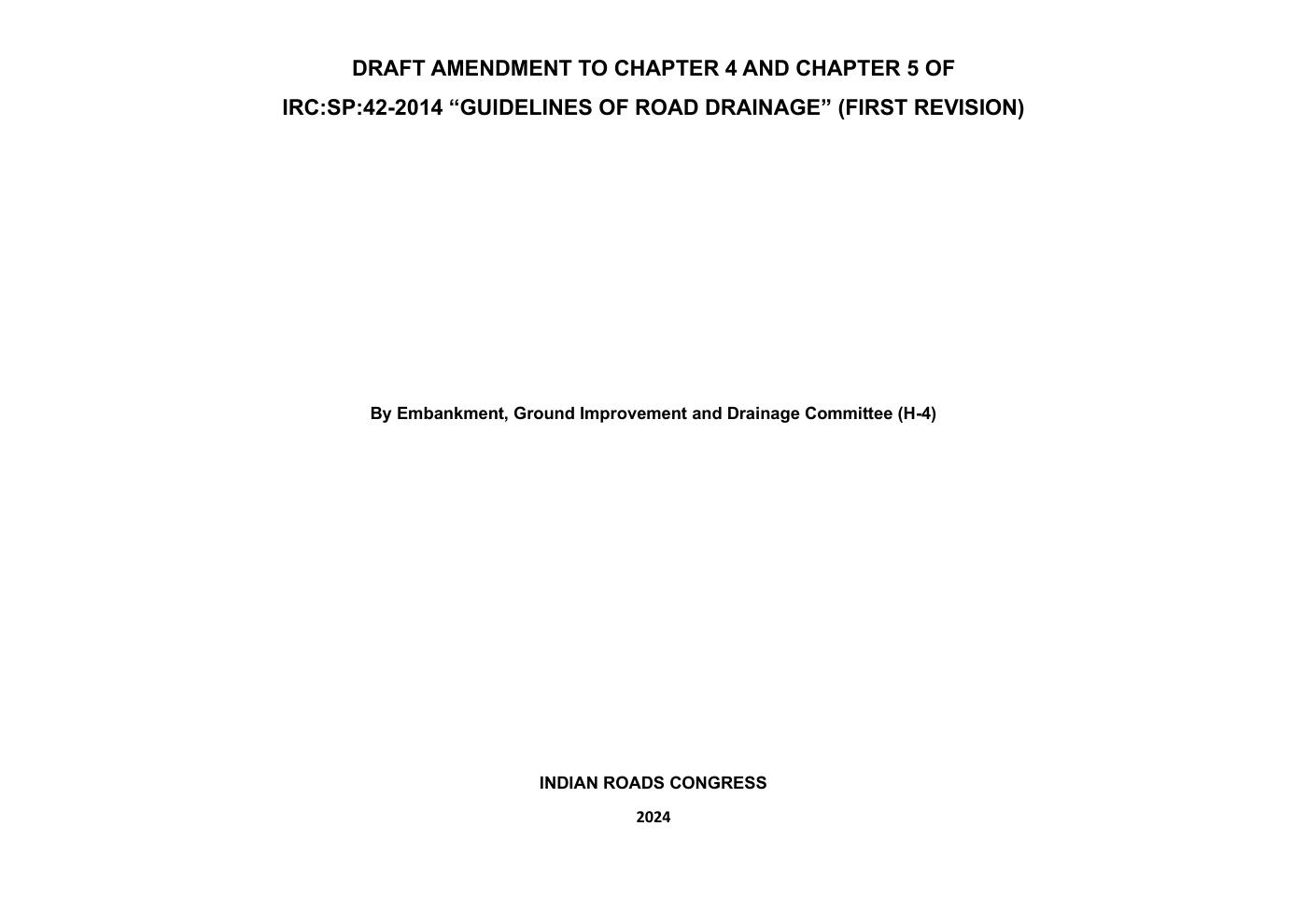 Draft Amendment to Chapter 4 and Chapter 5 of IRC:SP:42-2014 "Guidelines of Road Drainage ...