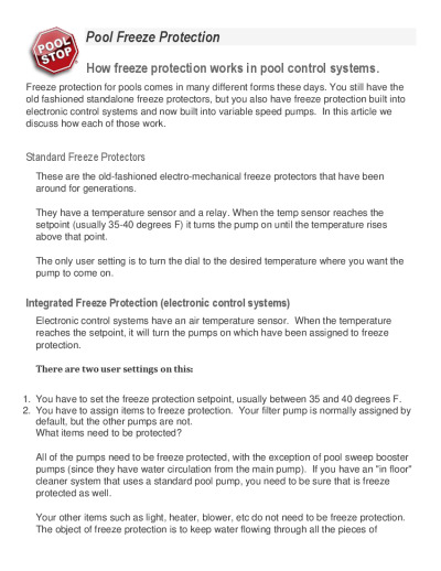 Pool Freeze Protection