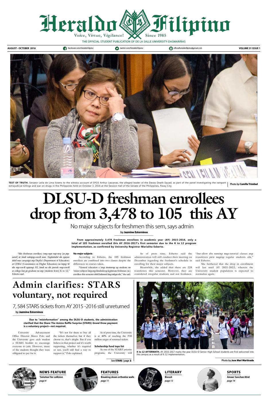 Heraldo Filipino Volume 31 Issue 1 Broadsheet