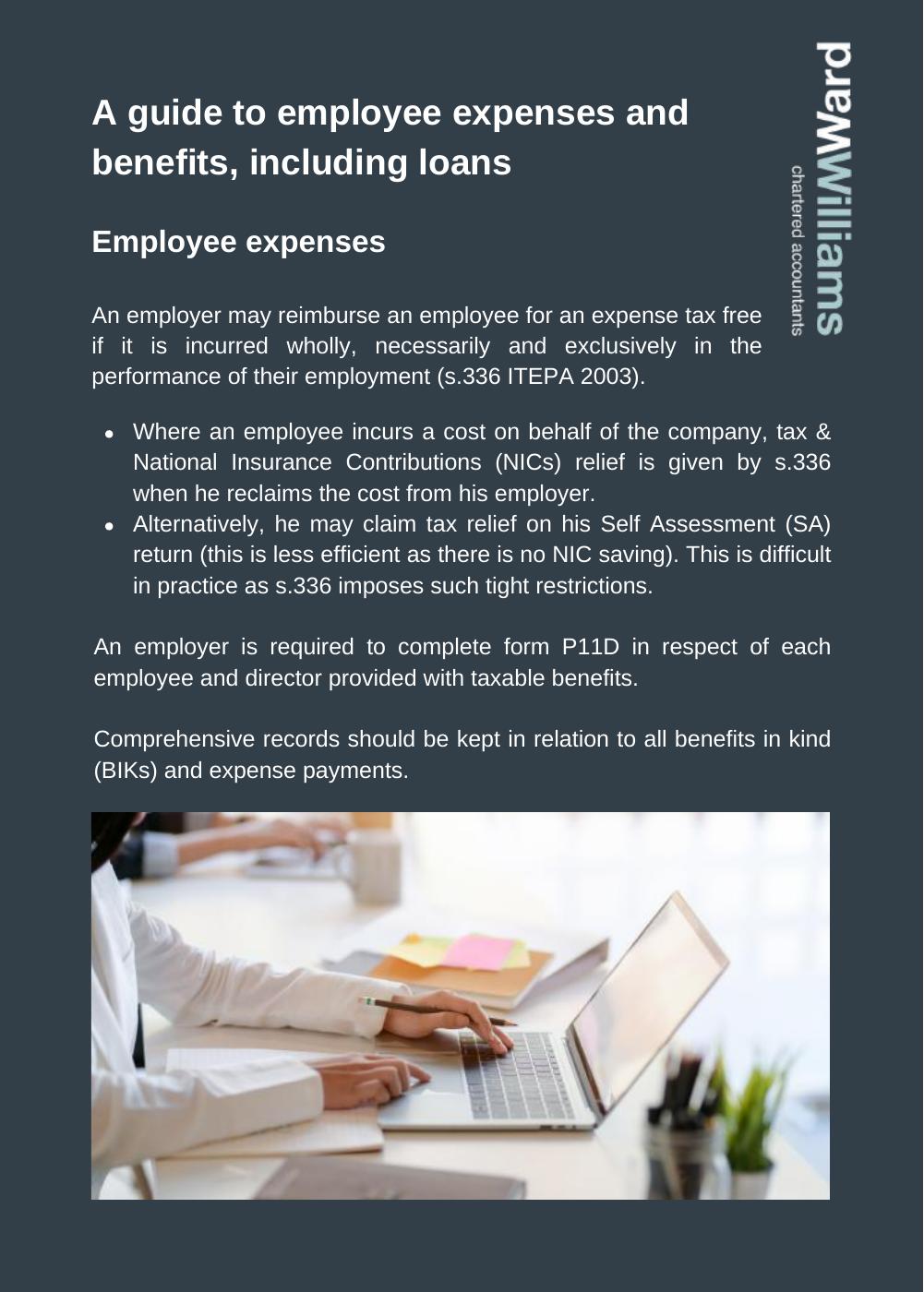 A guide to employee expenses and benefits, including loans