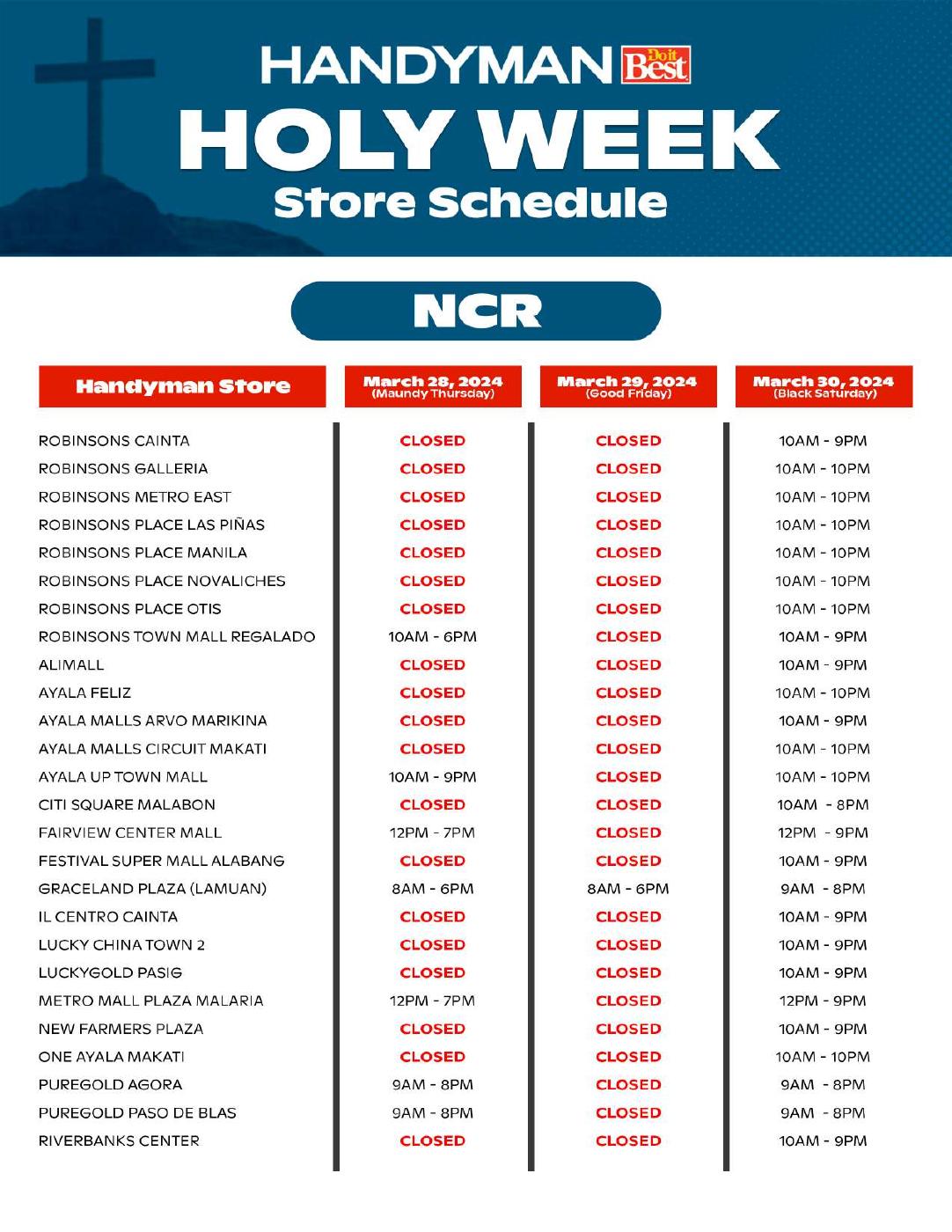 2024 Handyman Holy Week Store Schedule | PDF to Flipbook