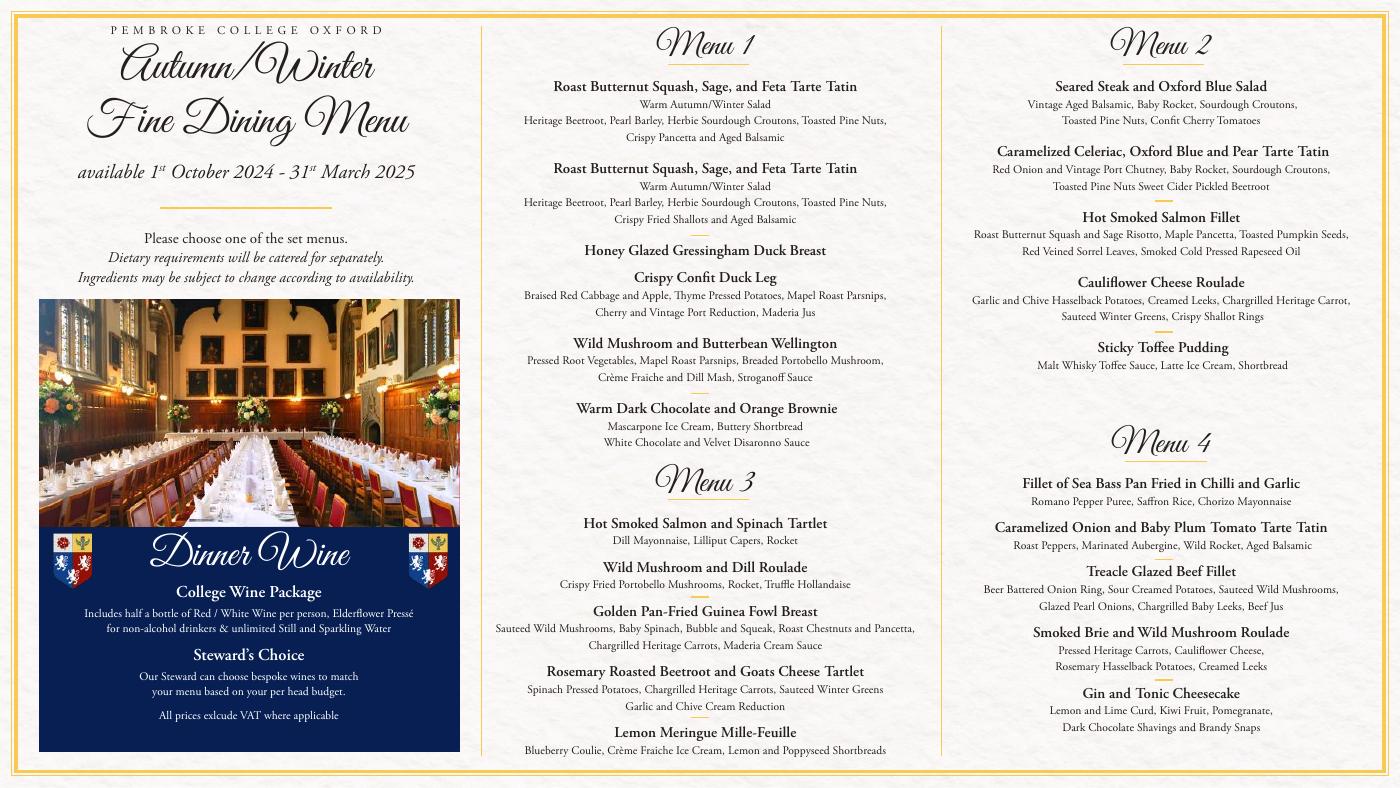 Fine Dining Autumn Winter Menu
