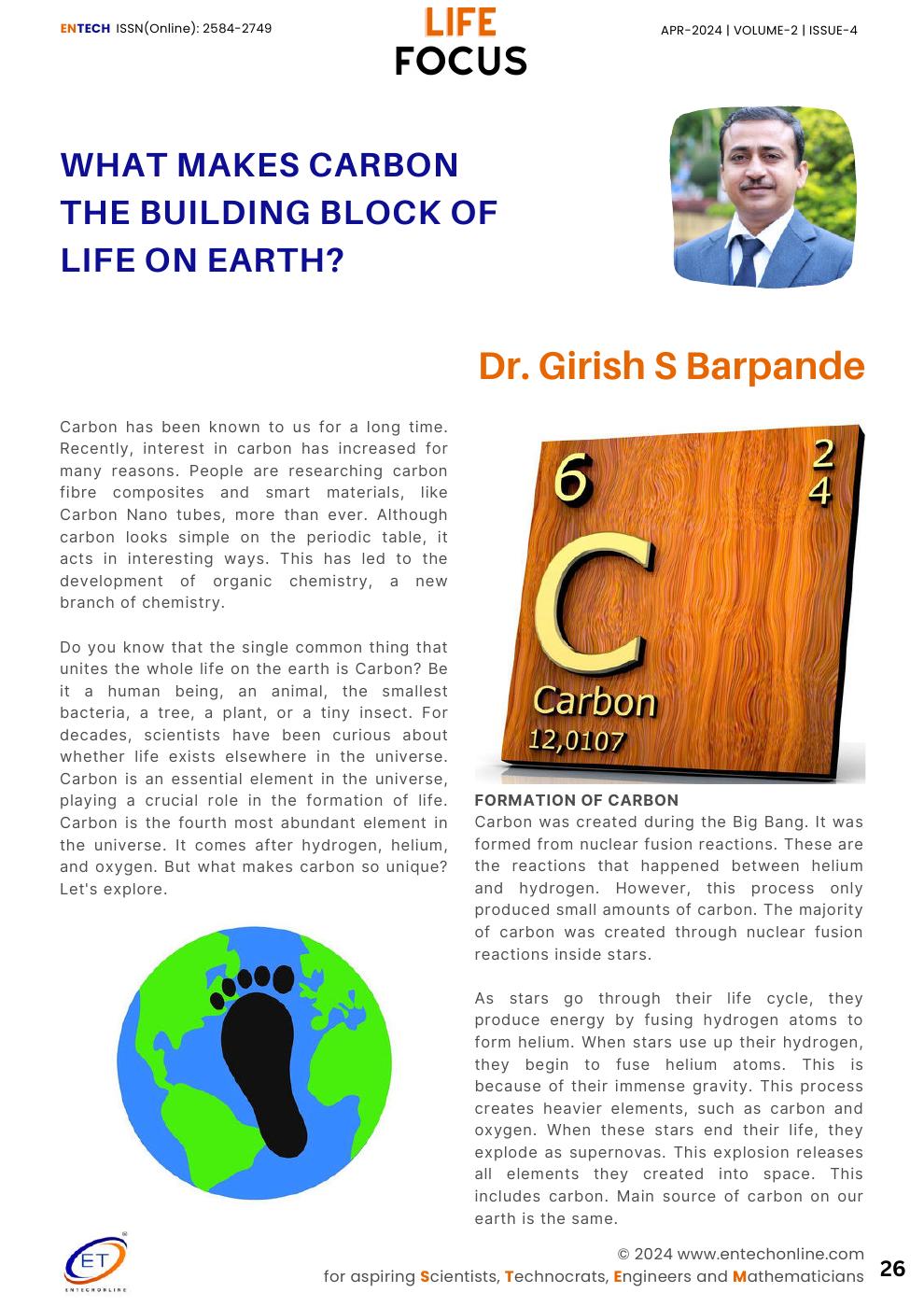 What makes carbon the building block of life on Earth