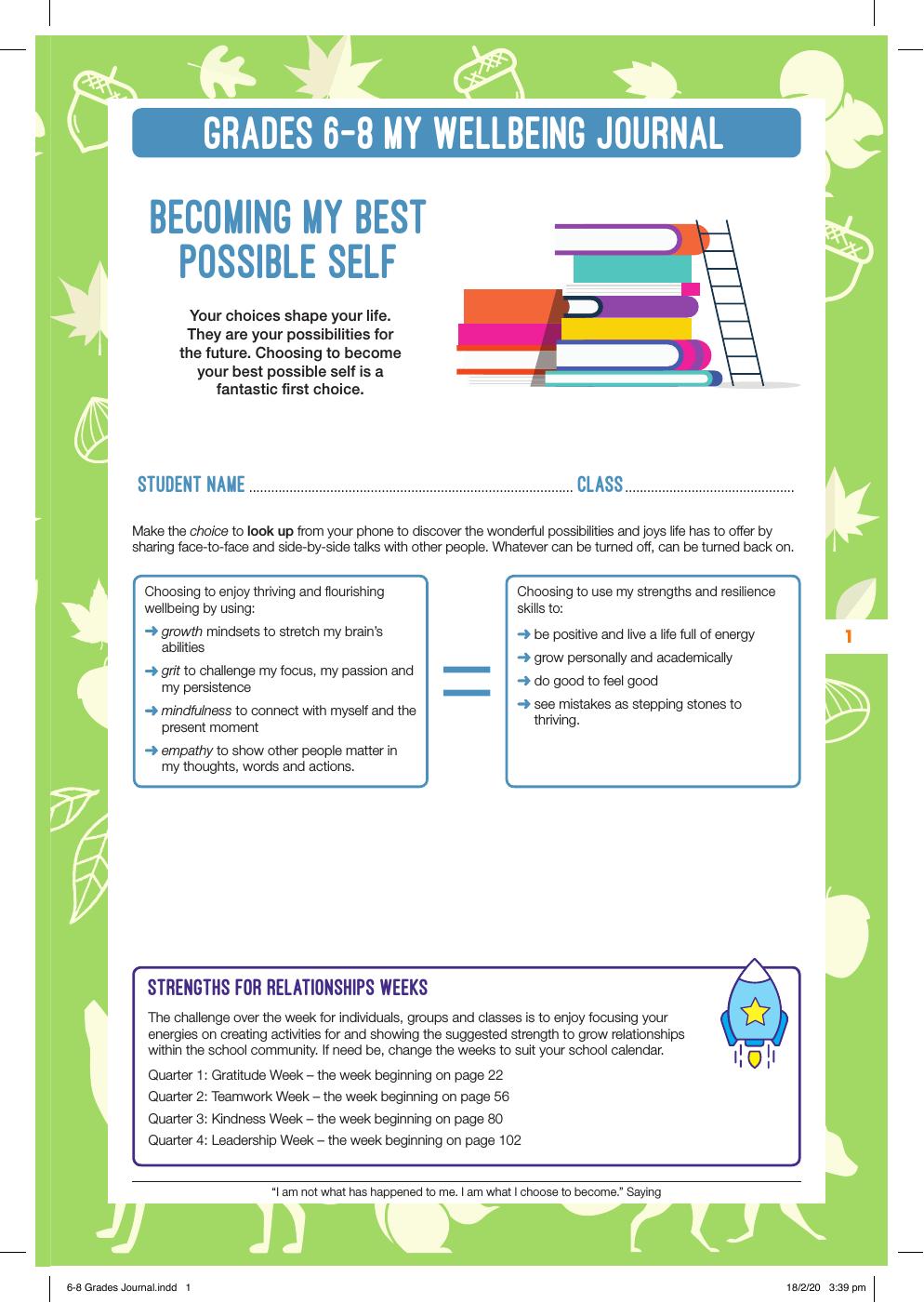 Wellbeing and Mindfulness Journal Grade 6-8