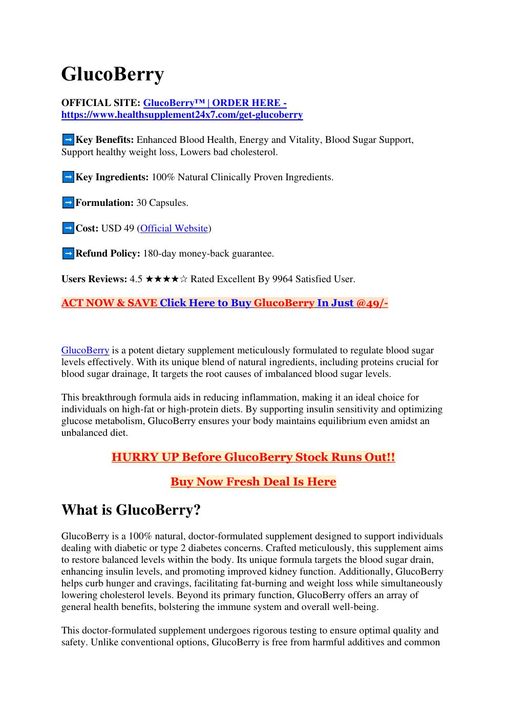 GlucoBerry (USA SUMMER SALE!) Revolutionary Formula To Manage Blood Pressure And Sugar Levels ...