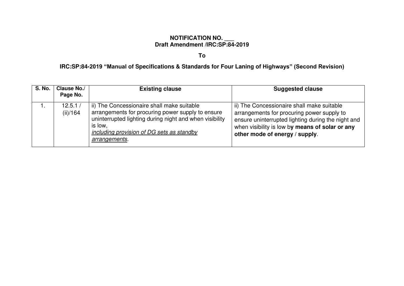 Draft Amendment IRC:SP:84-2019