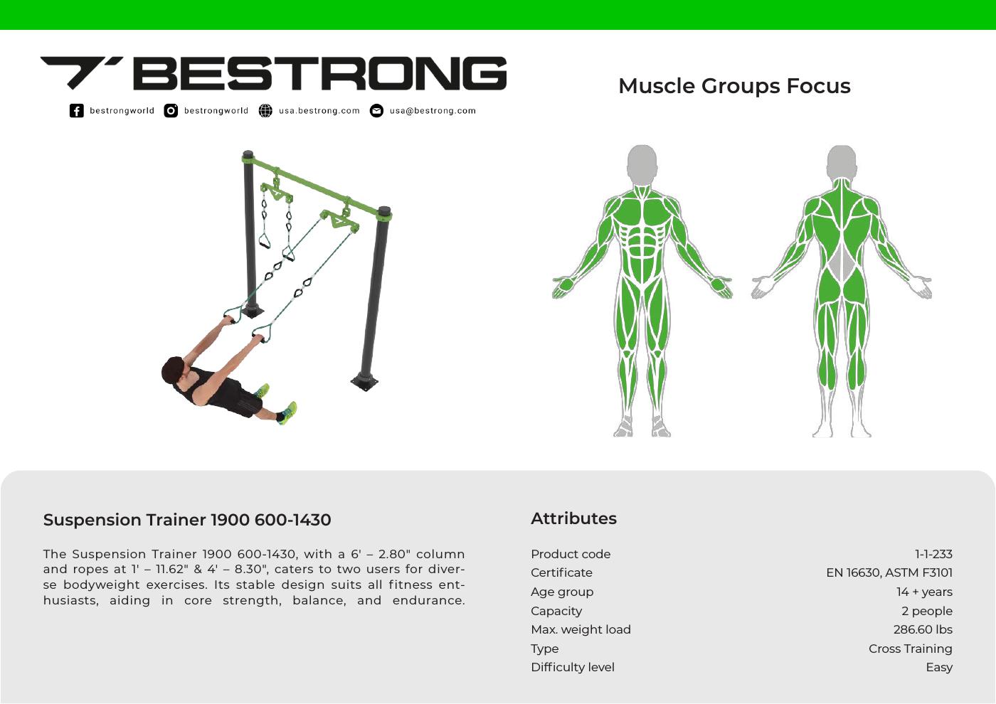 USA-1-1-233 Suspension Trainer 1900 600-1430 Product Sheet