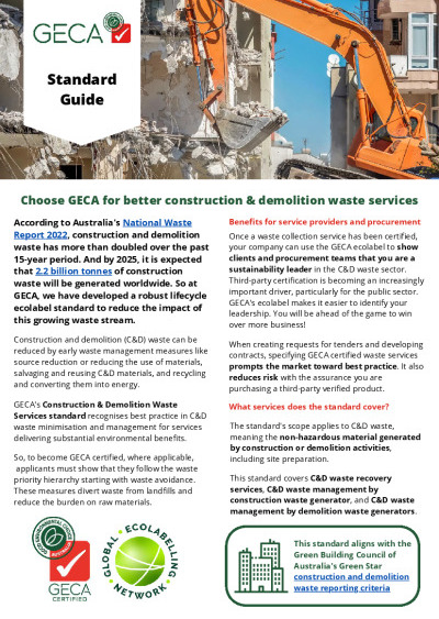 GECA Standard Guide for Construction & Demolition Waste Services