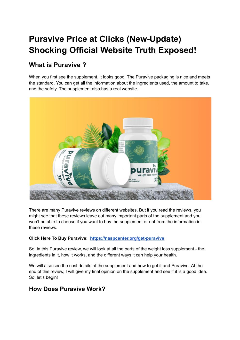 Puravive Price at Clicks (New-Update) Shocking Official Website Truth ...