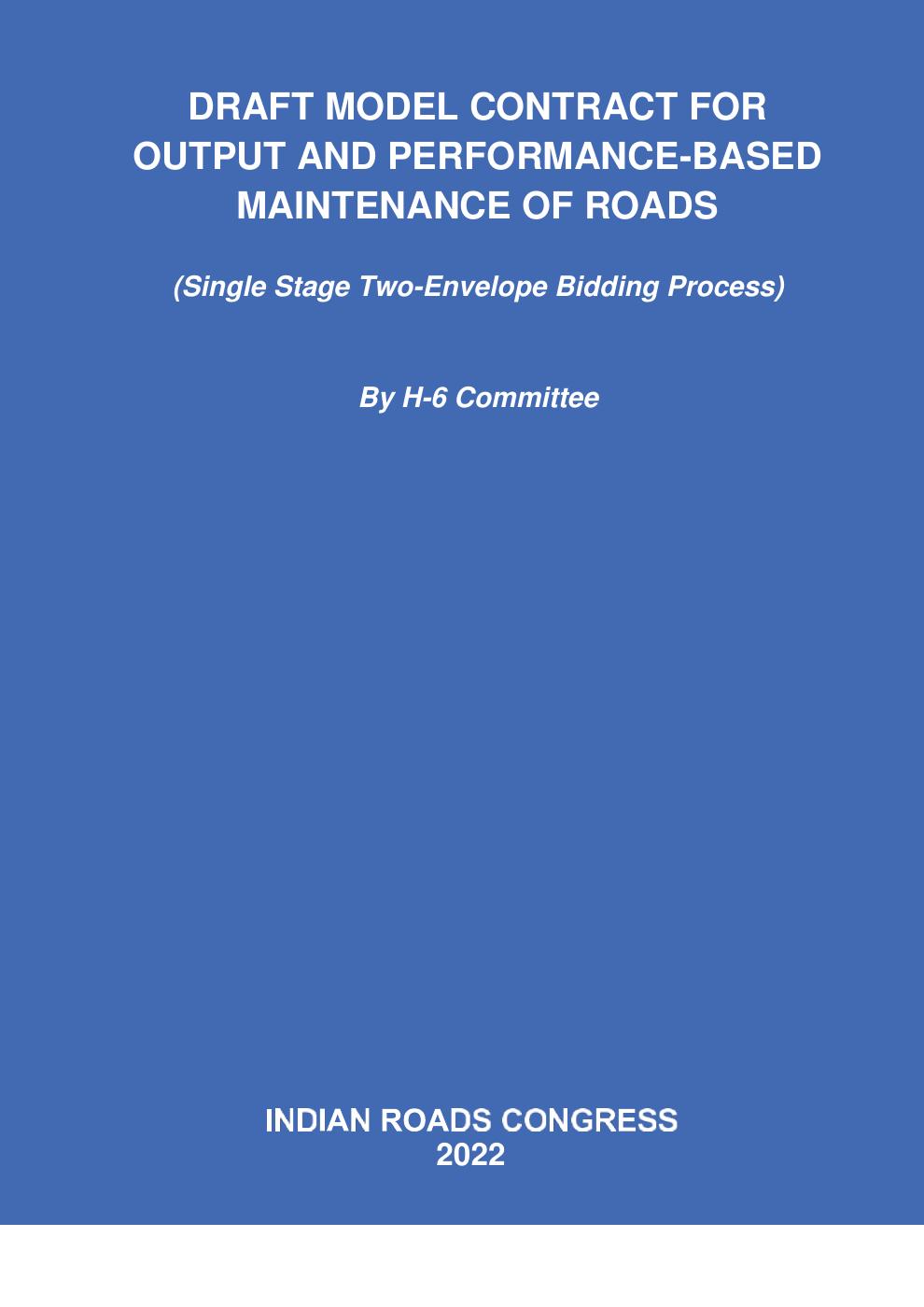 Draft "Model Contract for Output and Performance-Based Maintenance of ...