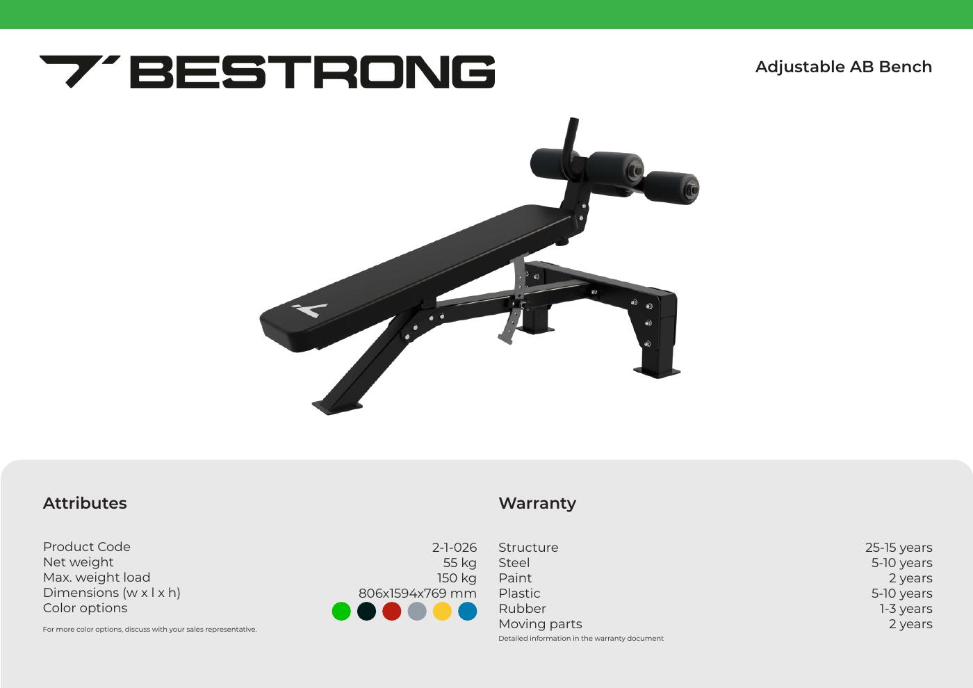 GLO-2-1-026 Adjustable AB Bench Product Sheet