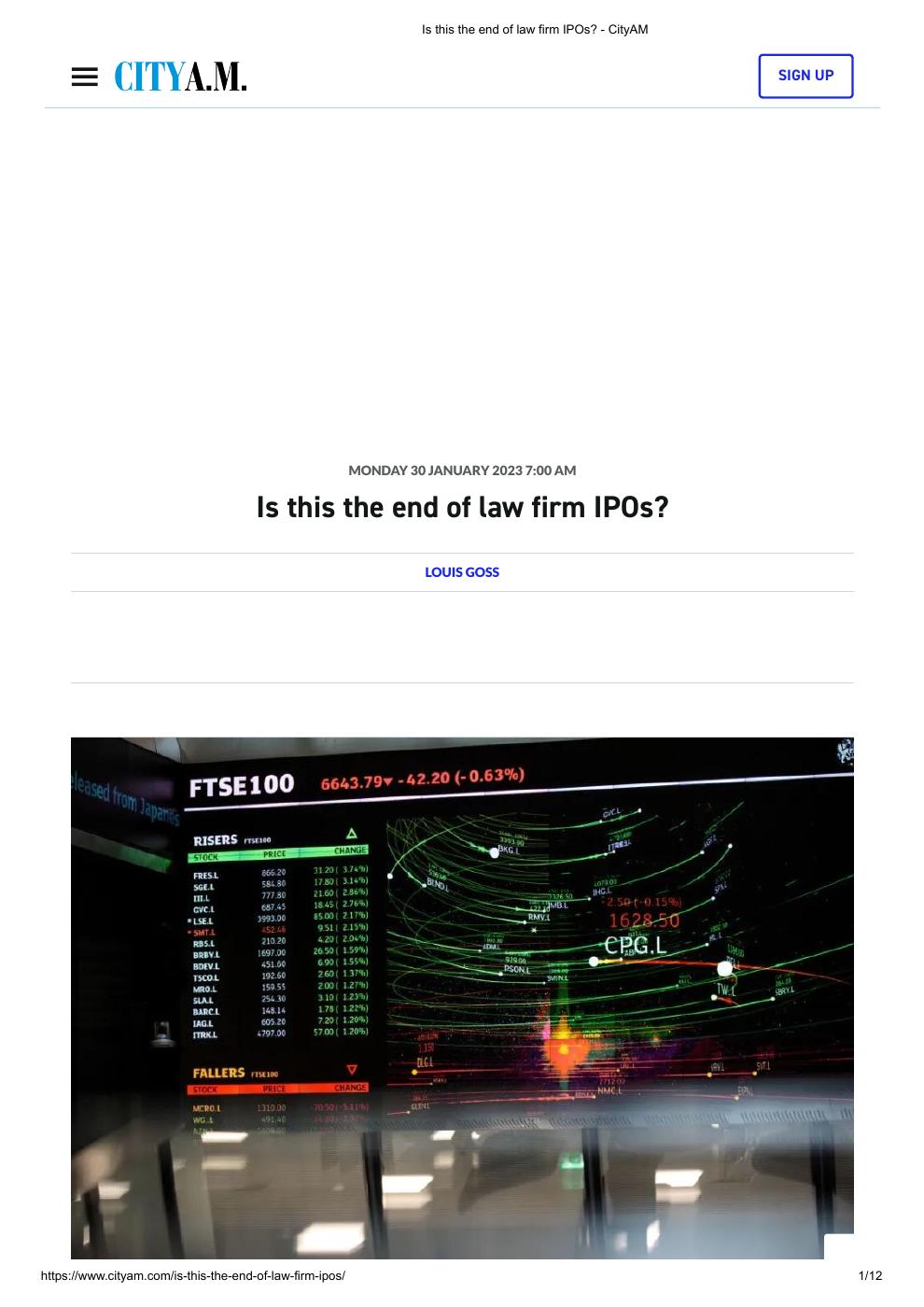 Is this the end of law firm IPOs - CityAM Jan 2023
