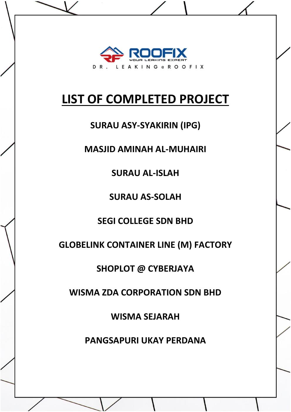 LIST OF COMPLETED PROJECT | PDF to Flipbook