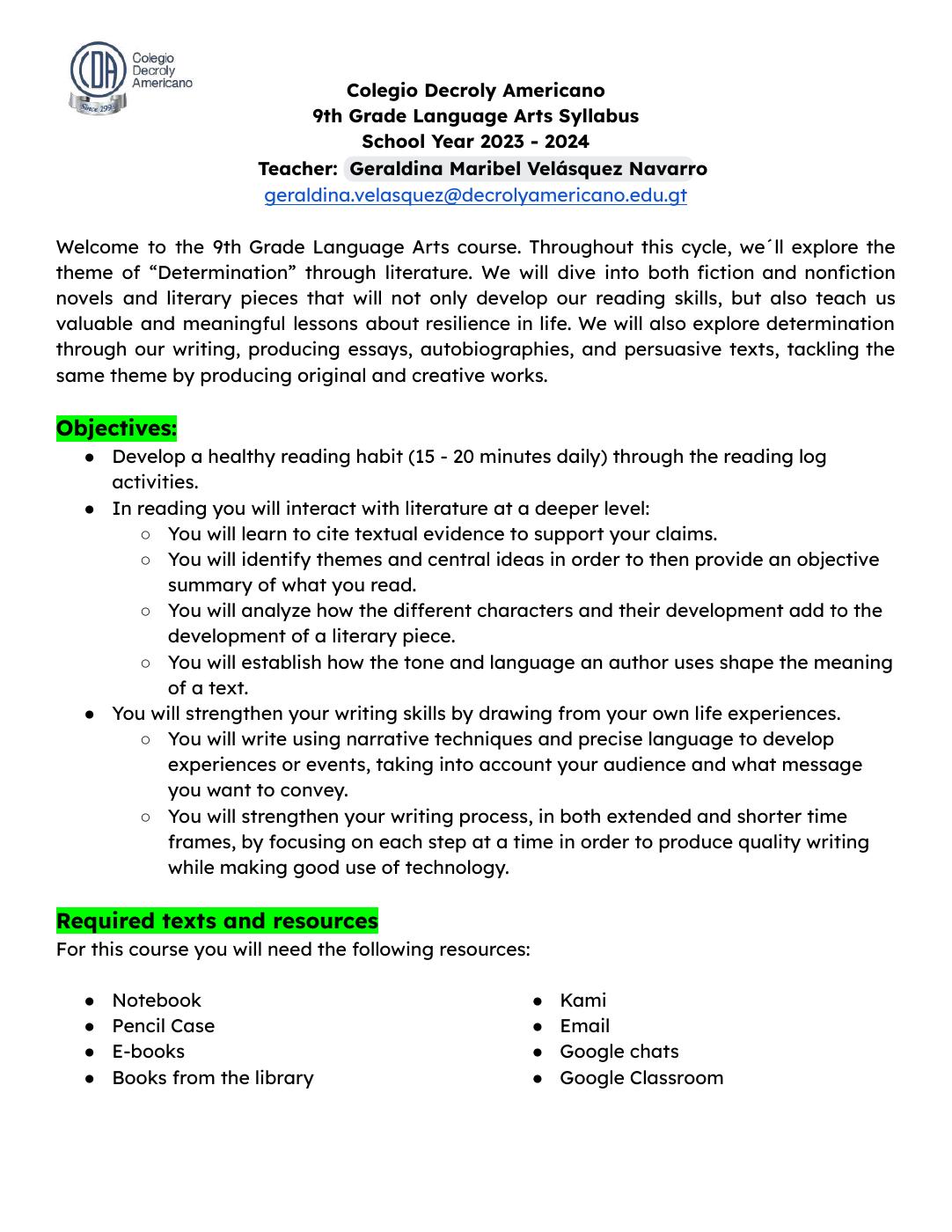 9th Grade Syllabus 23-24 | PDF to Flipbook