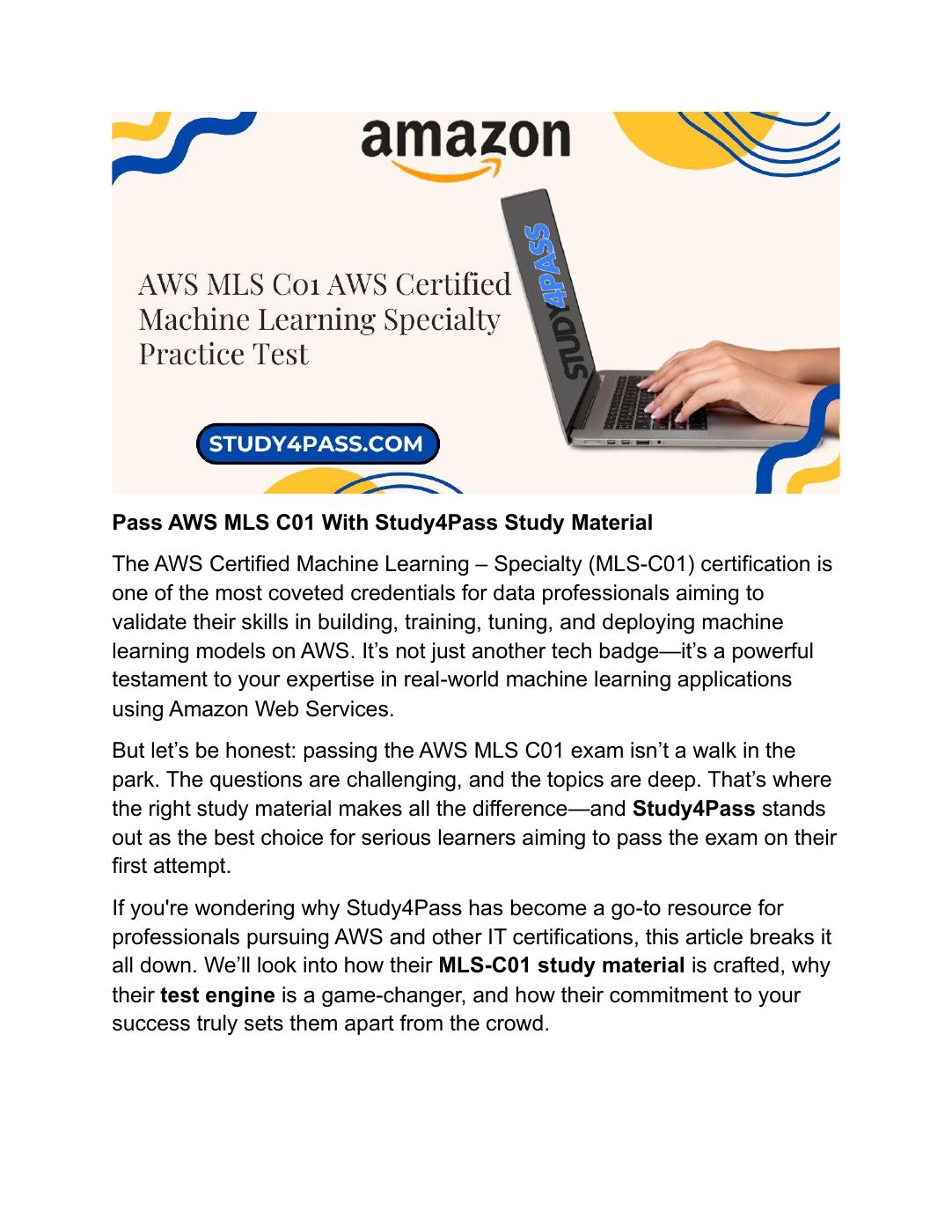 AWS MLS C01 Machine Learning Exam Prep – Study4Pas | PDF to Flipbook