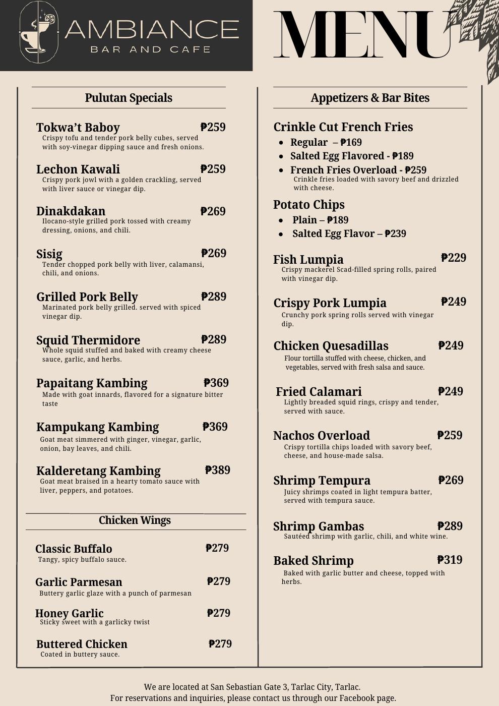 The Ambiance Bar & Cafe Menu | PDF to Flipbook