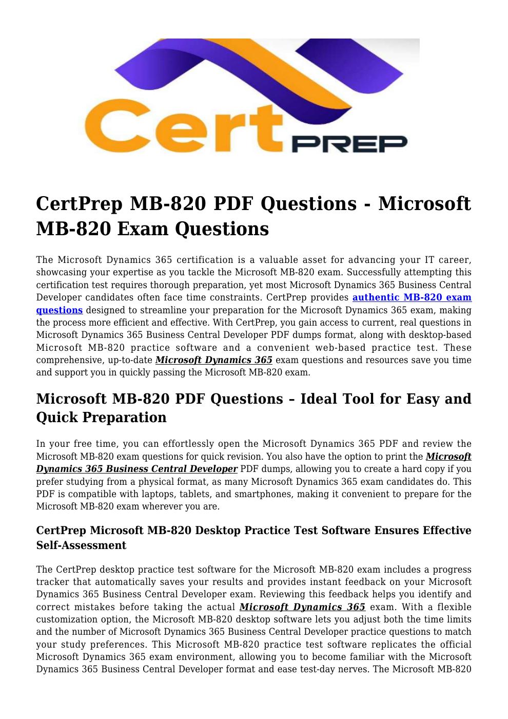CertPrep Microsoft MB-820 Exam Questions [2025] - Right Preparation ...
