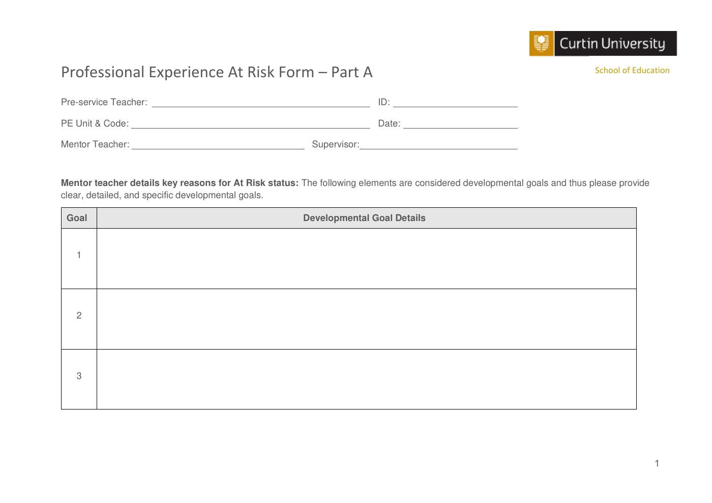 At Risk Forms (Part A & B)