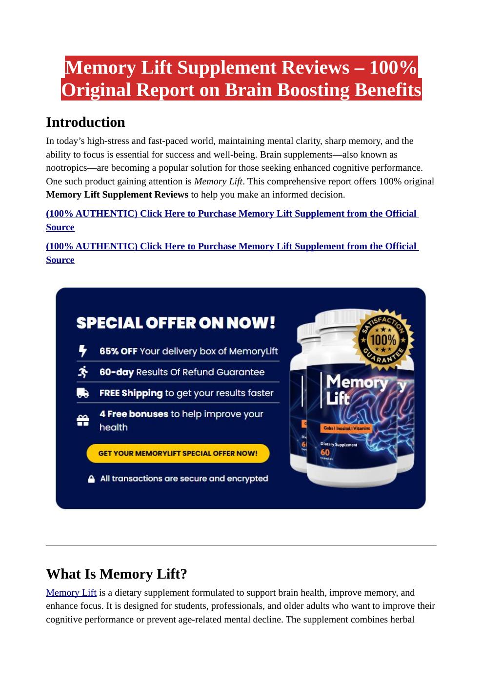 Memory Lift Supplement Reviews 1 Dollar Offers | PDF to Flipbook