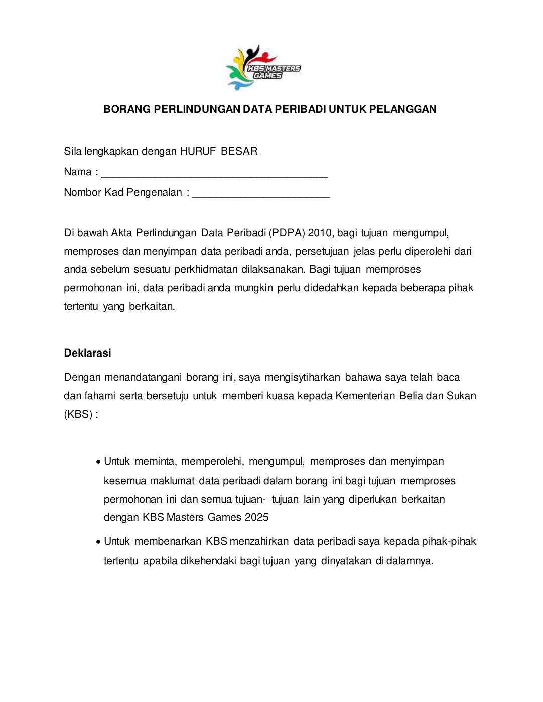 BORANG PDPA KBS MASTERS GAMES | PDF to Flipbook