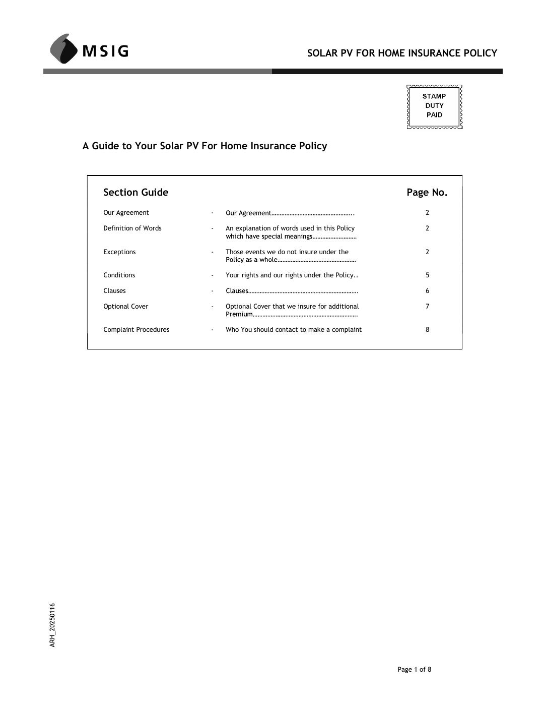 Senheng MSIG Solar PV for Home Insurance Master Policy