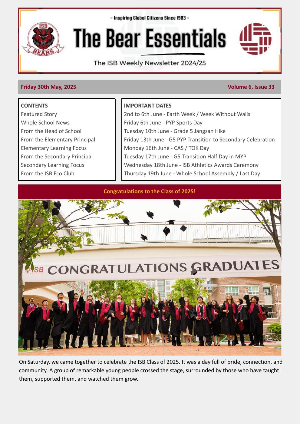 ISB Newsletter - Friday 30th May, 2025