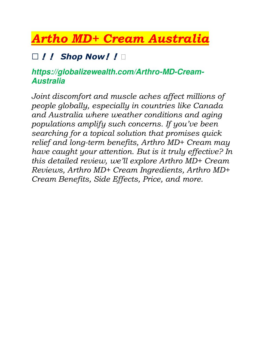 Artho MD+ Cream Australia : Benefits, Effects & Top Products | PDF to ...