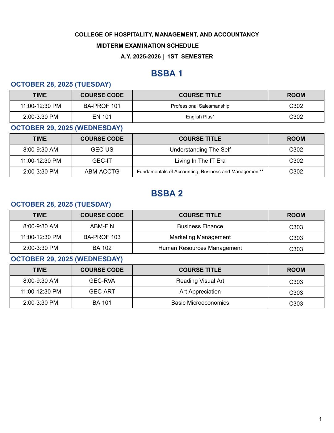 Midterm Exam Schedule, 1st Sem A.Y. 2025-2026 | PDF to Flipbook