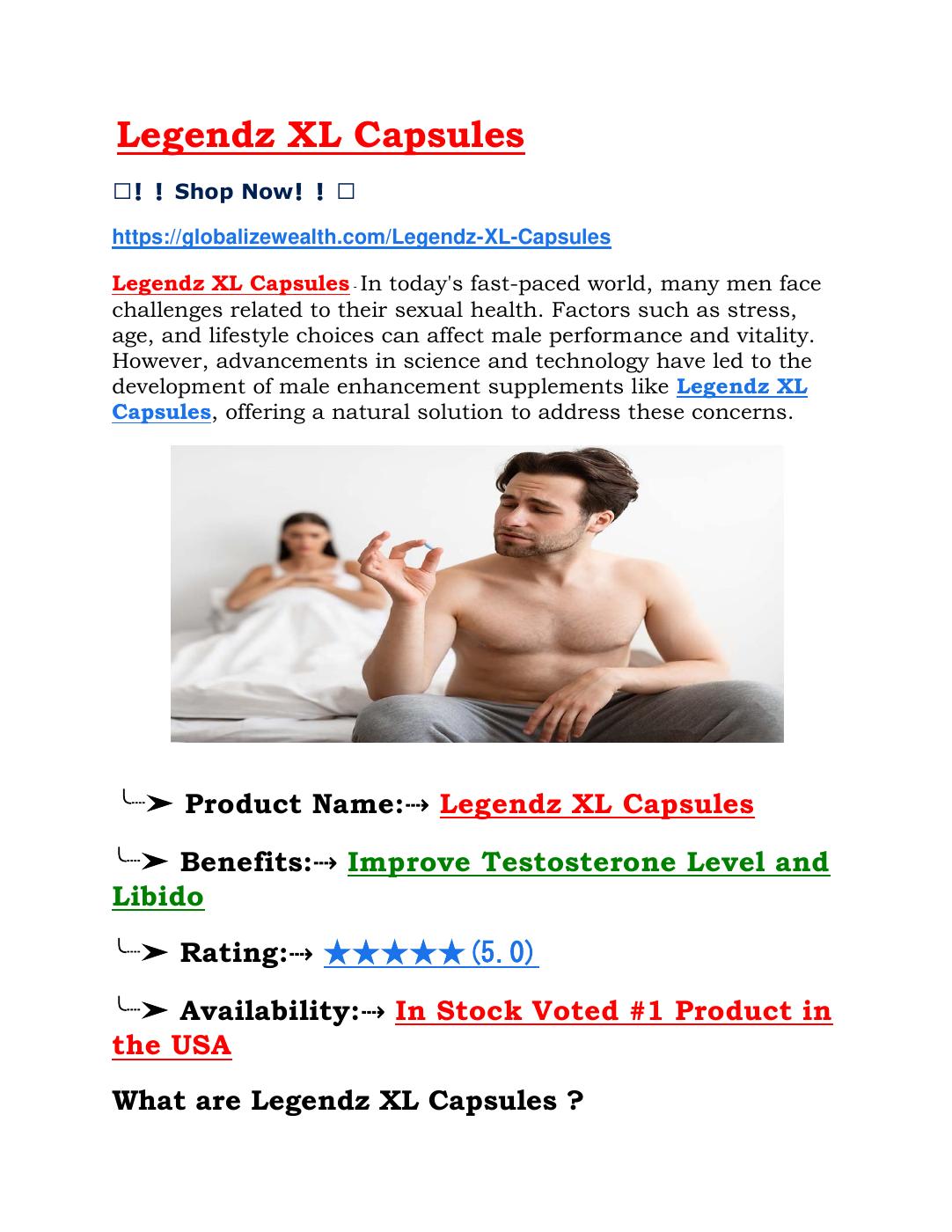 Legendz XL Capsules Get Long Lasting Performance in Bed | PDF to Flipbook
