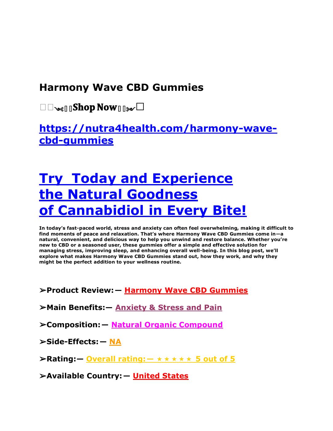 Harmony Wave CBD Gummies Delicious Fruit Flavors Infused with Pure CBD for a Balanced Lifestyle ...