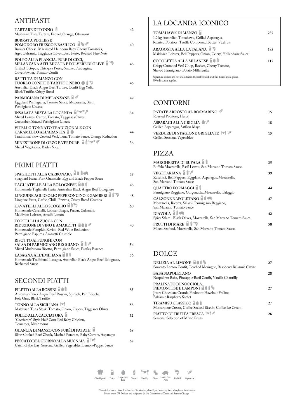 La Locanda Dinner Menu