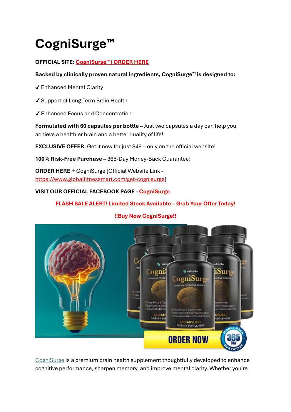 CogniSurge (USA Price) Boost Concentration And Revitalize Crystal-Clear ...